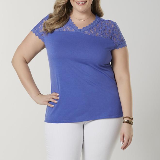 Simply Emma Women's Plus Lace V-Neck Top