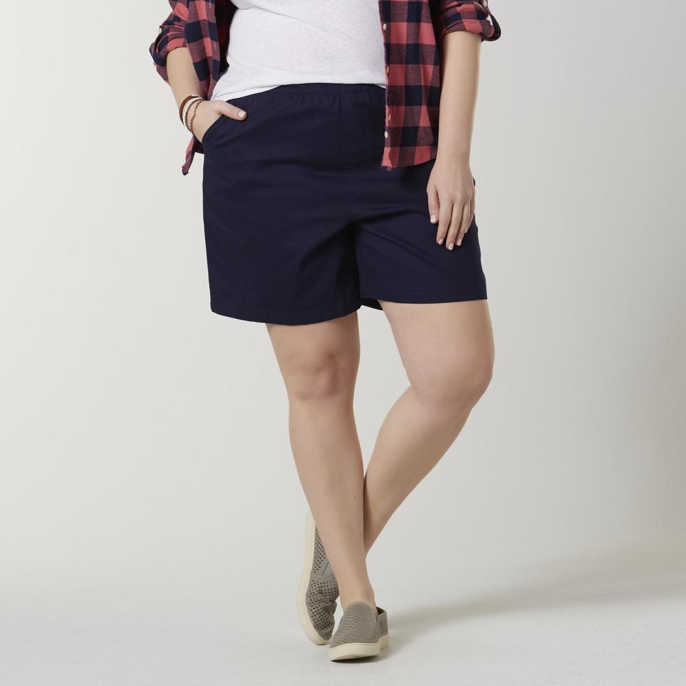 Basic Editions Women's Plus Stretch Waist Twill Shorts