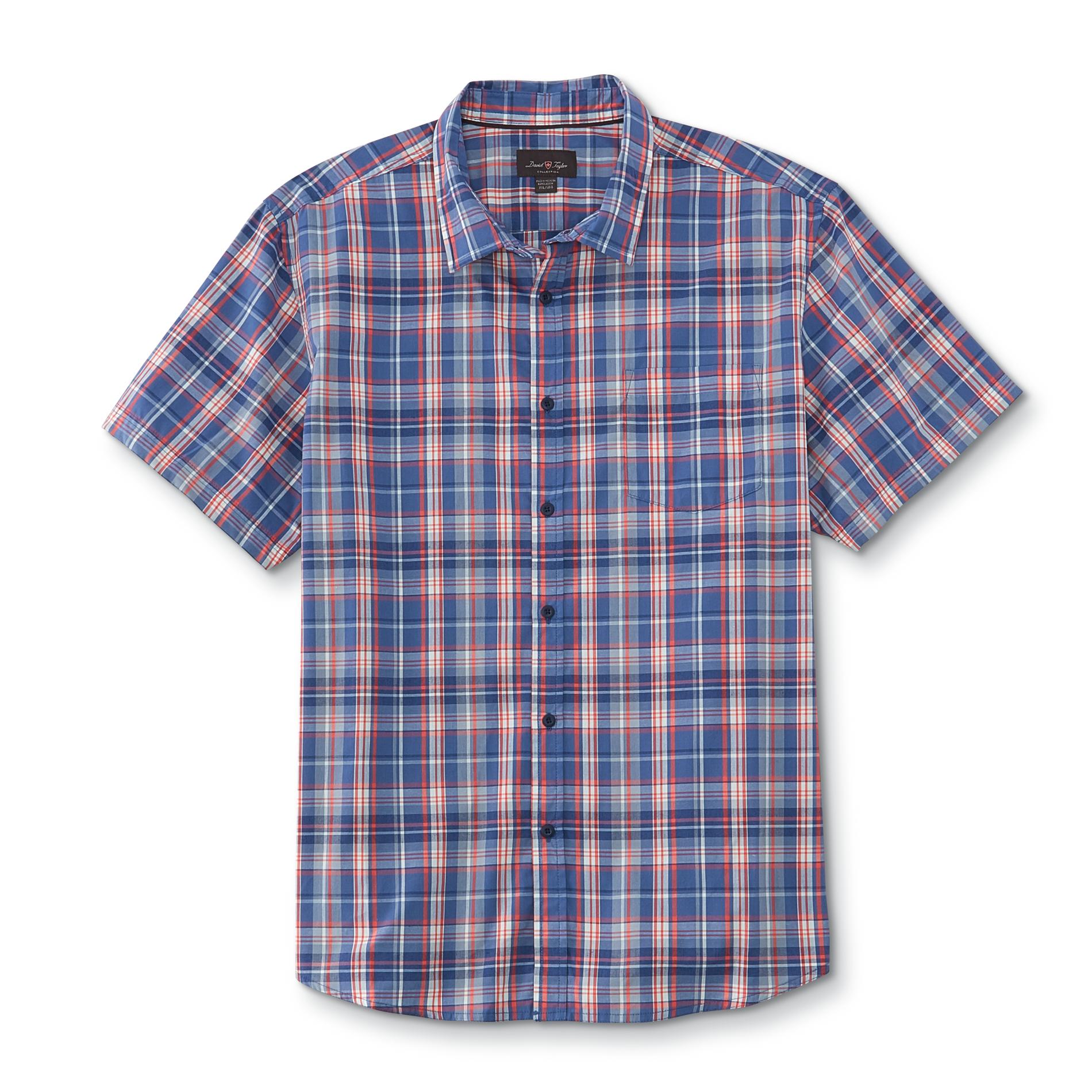 David Taylor Collection Men's Short-Sleeve Oxford Shirt - Plaid