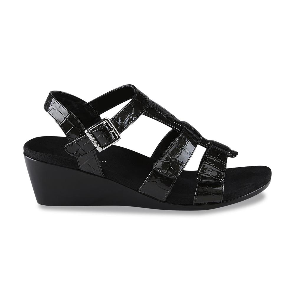 Vionic Women's Glenda Black Wedge Sandal - Wide Width