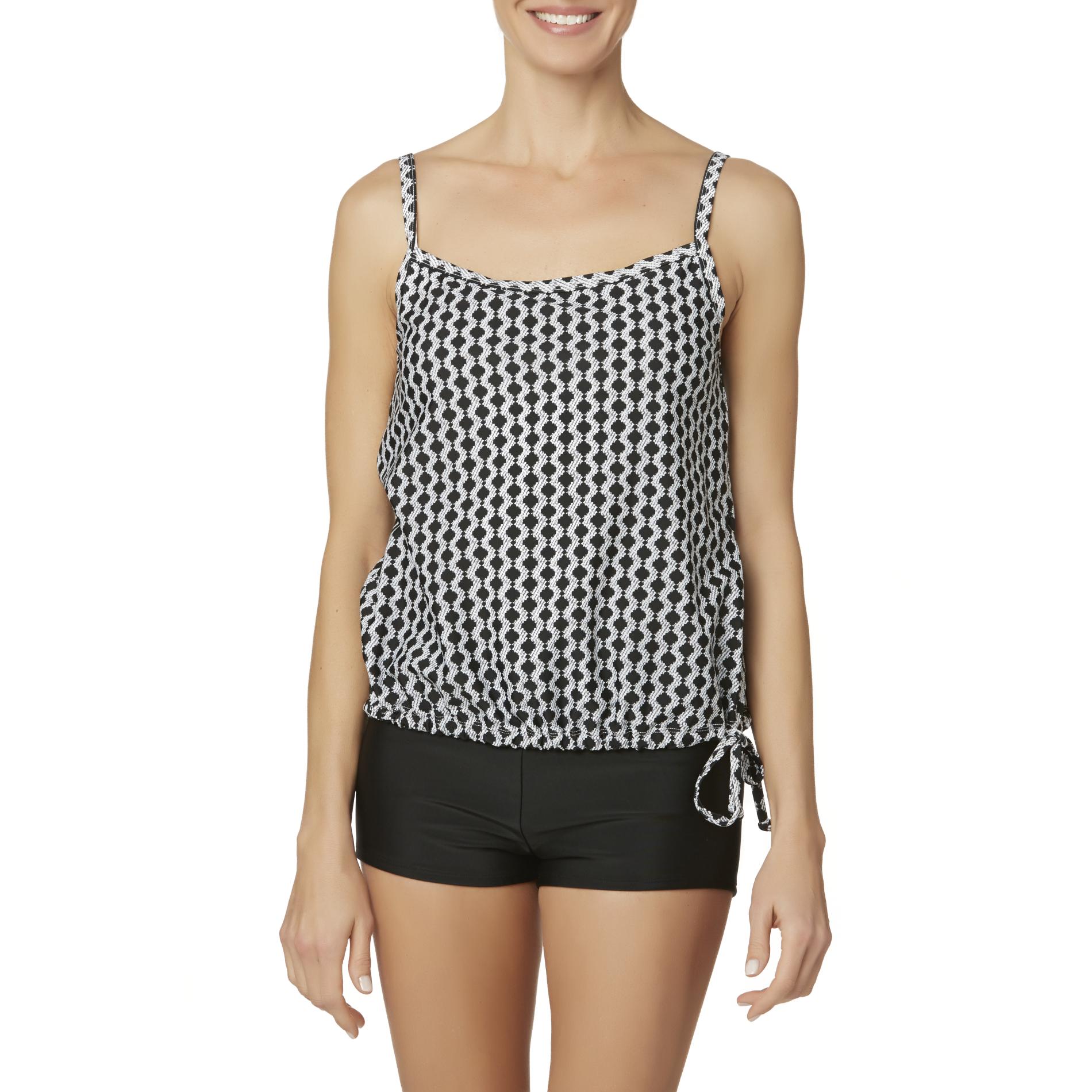Jaclyn Smith Womens Blouson Tankini Swim Top Geometric
