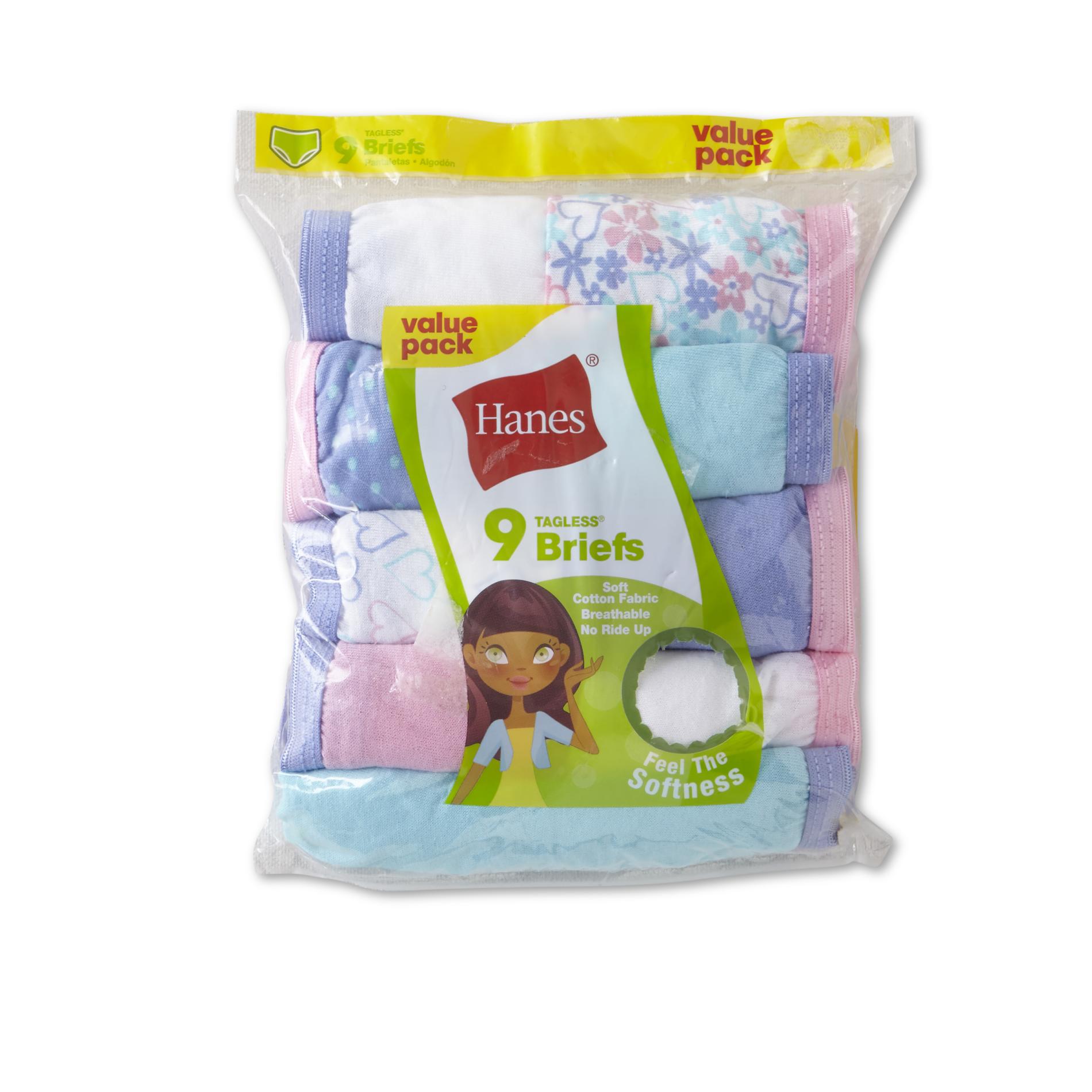 Hanes Girls' 9-Pack Brief Panties - Hearts & Floral