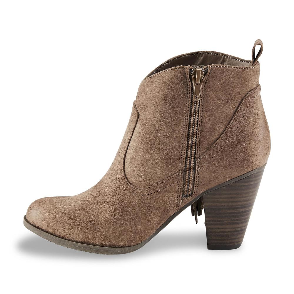 Bongo Women's Willow Taupe Fringe Western Ankle Bootie