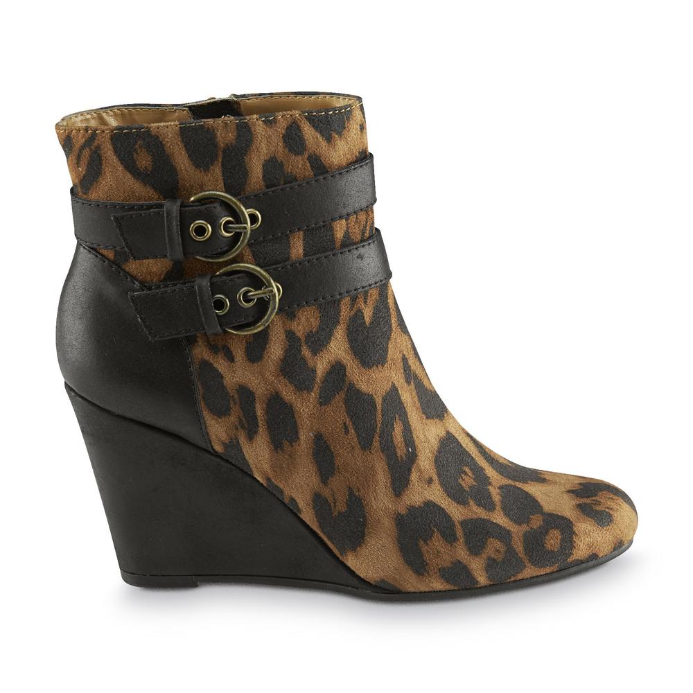 Jaclyn Smith Women's Ellis Brown/Leopard Print Wedge Bootie