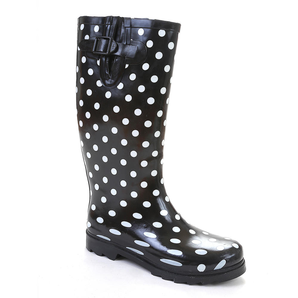 Twisted Women's Drizzy-06 Black/White/Polka Dot Water-Resistant Rain Boot