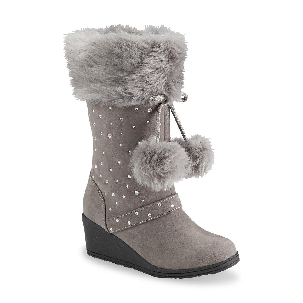 Piper Girl's Rachelle Gray Faux Fur Wedge Boot