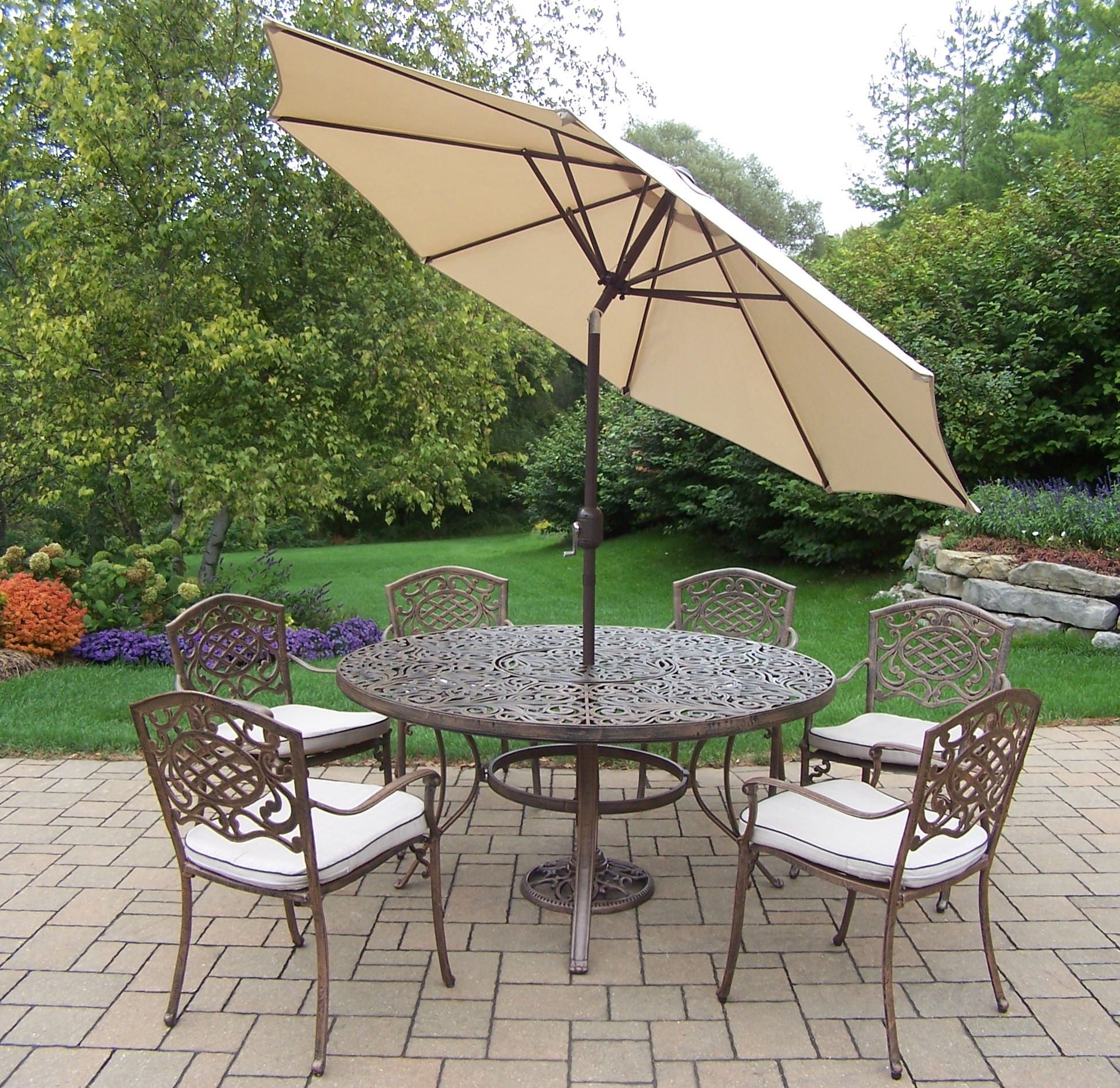 Oakland Living Aluminum Patio Dining set w/60" Interchangeable Table ...