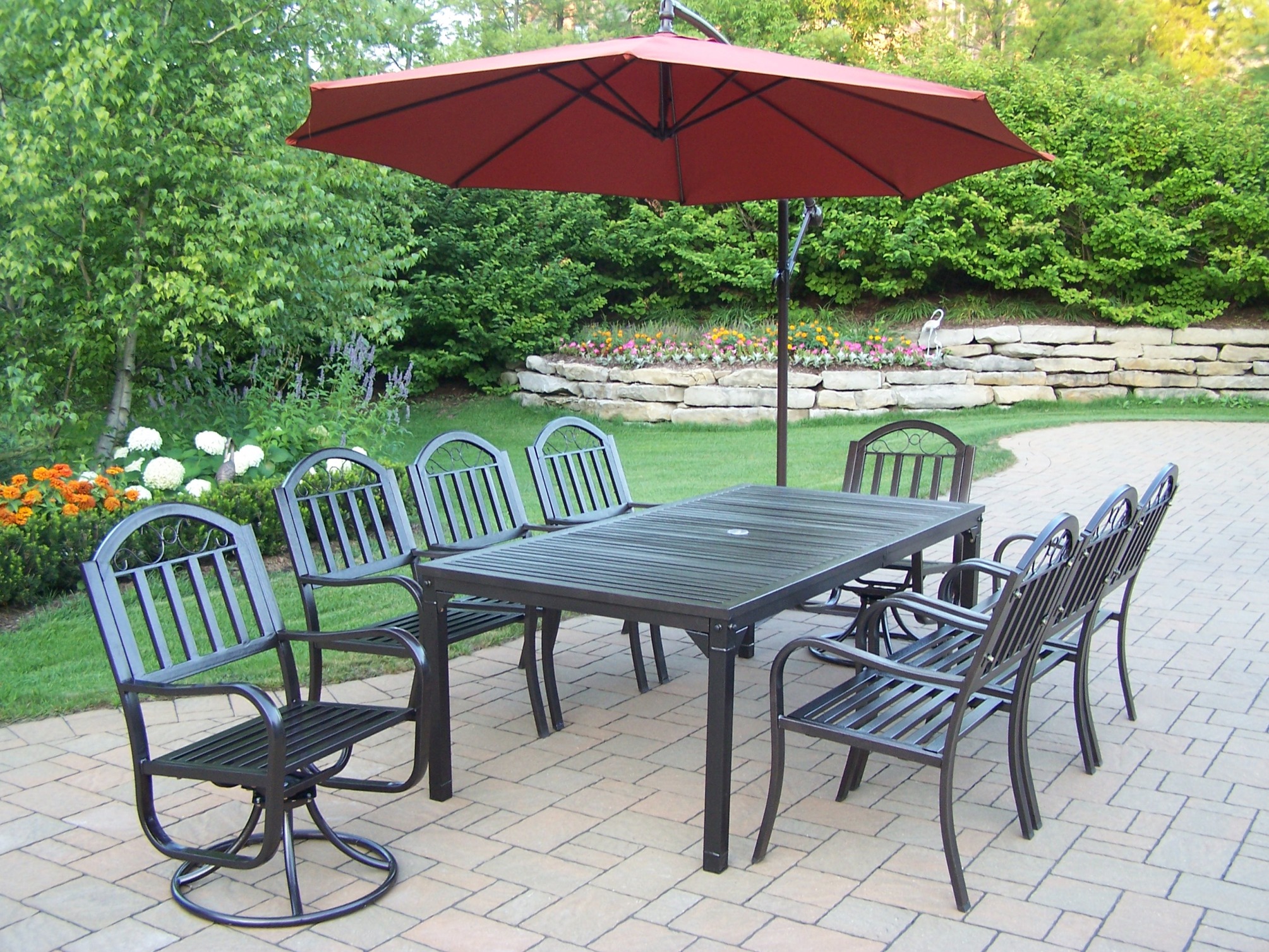 Oakland Living 10 Pc. Patio Dining Set w/ 80x40" Table, Chairs, Swivel ...