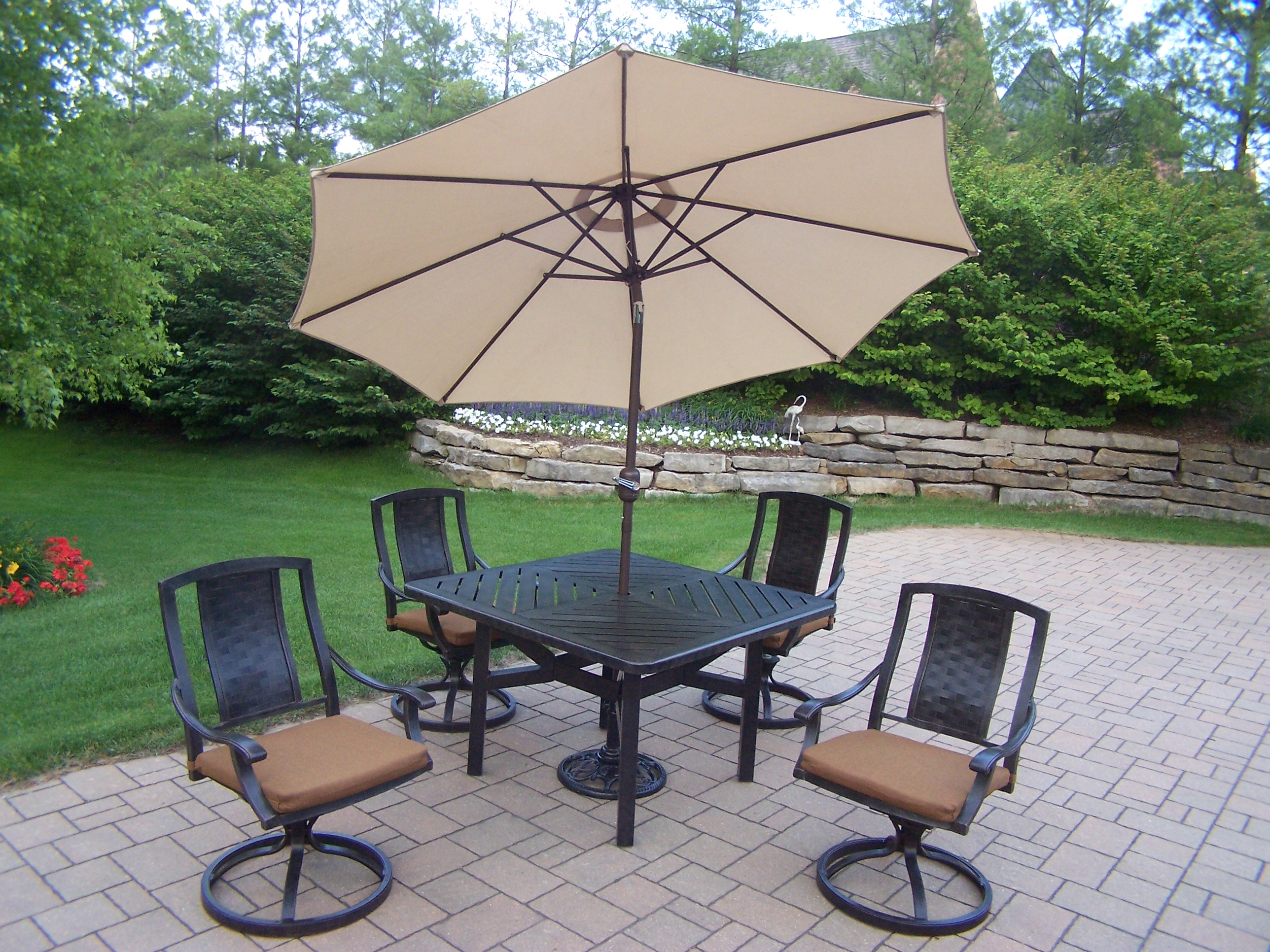 Oakland Living Aluminum Patio Dining Set 48x48" Table, Swivel Rockers ...
