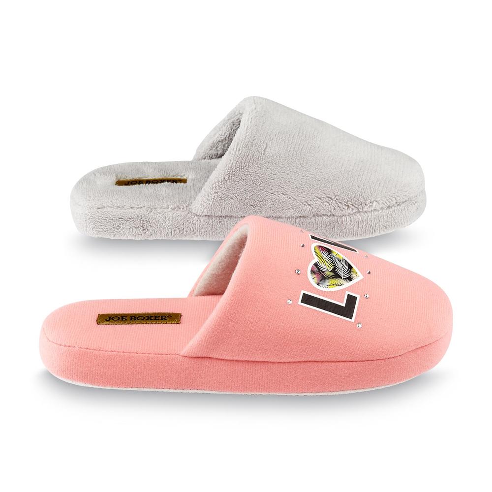 Joe Boxer Women's 2-Pairs Melanie Gray/Love Plush Slipper