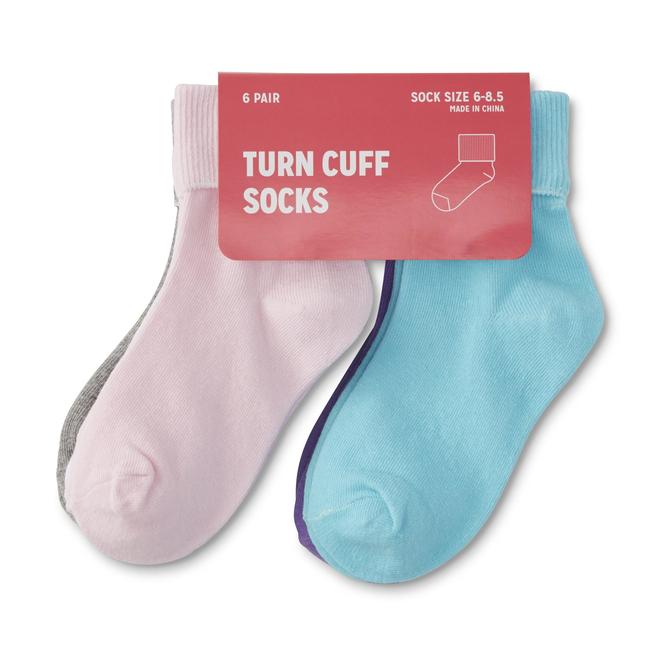 Girls' 6-Pairs Turn-Cuff Socks
