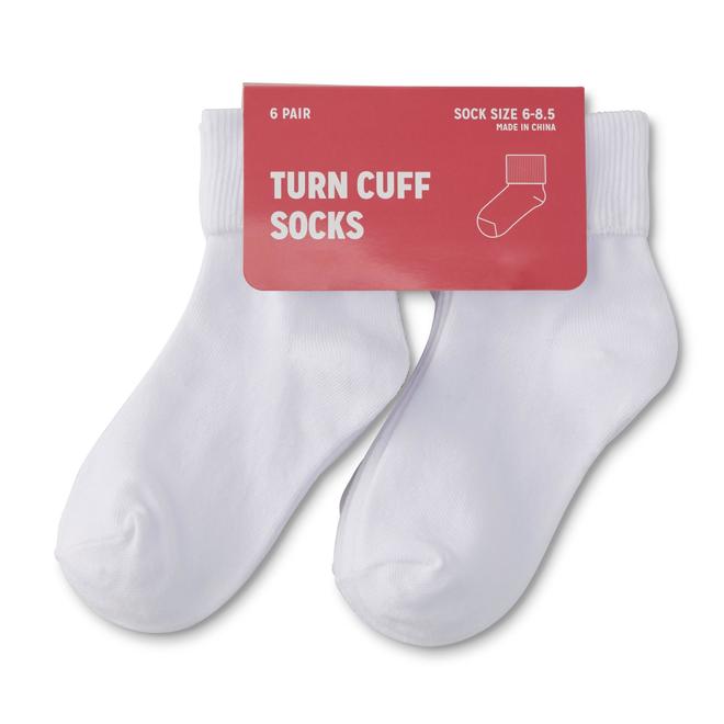 Girls' 6-Pairs Turn-Cuff Socks