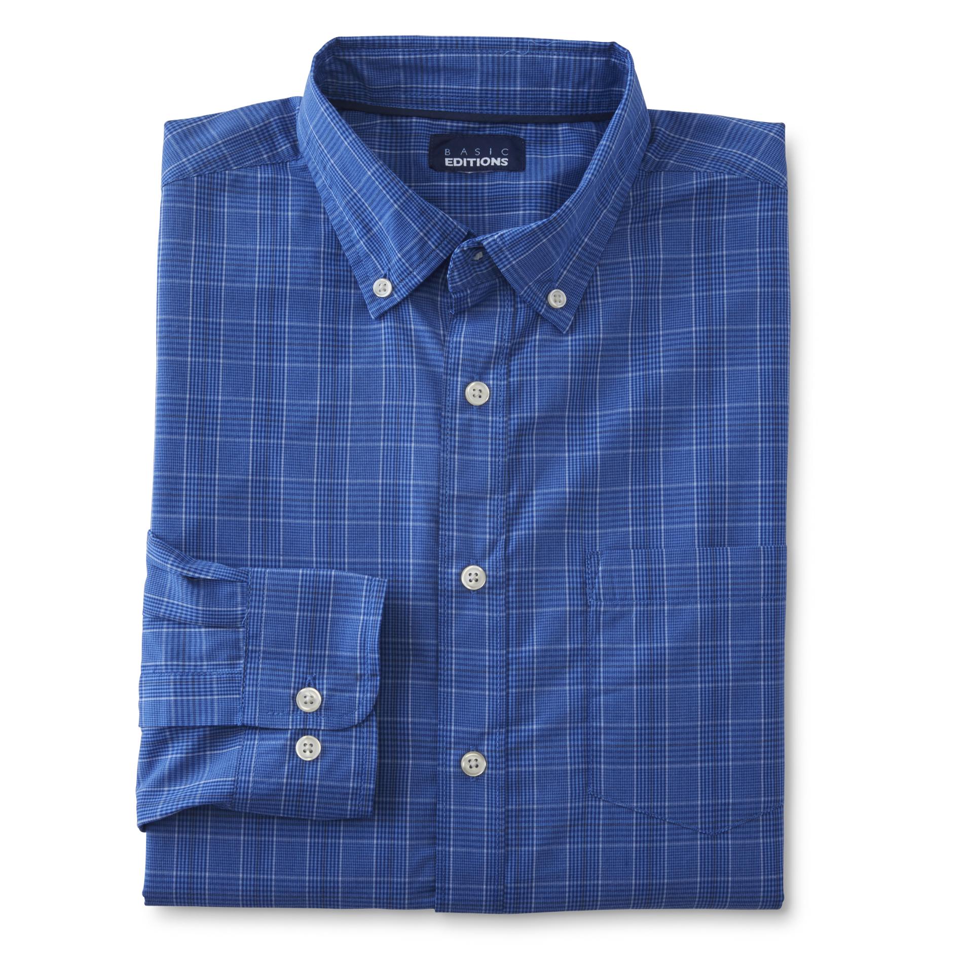 Basic Editions Men's Big & Tall Easy-Care Dress Shirt - Plaid