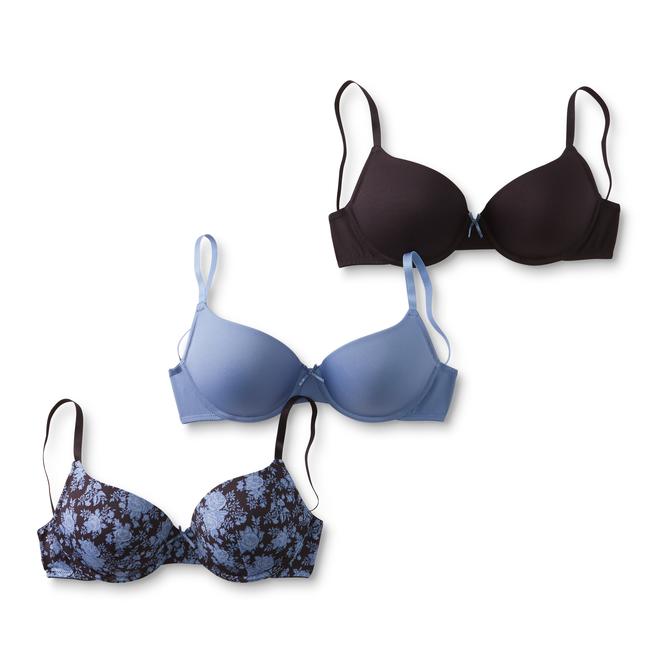 Women's 3-Pack Demi T-Shirt Bras - Floral & Solid