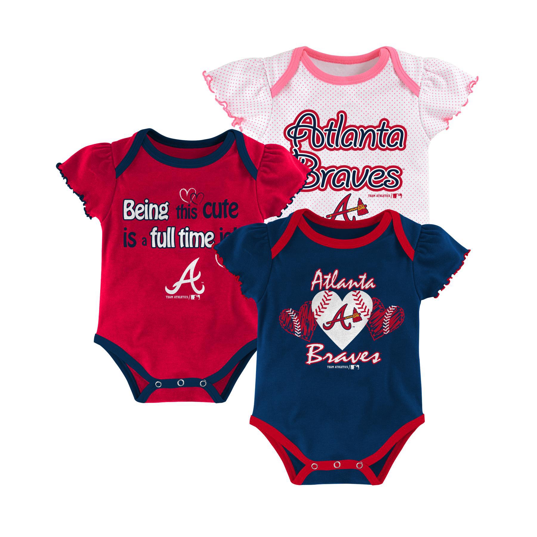 MLB Newborn & Infant Girl's 3-Pack Bodysuits - Atlanta Braves