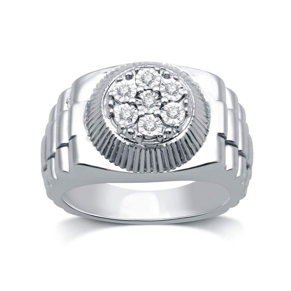 Men’s Sterling Silver 0.50 CTTW Diamond Miracle Plate Cluster Round ...