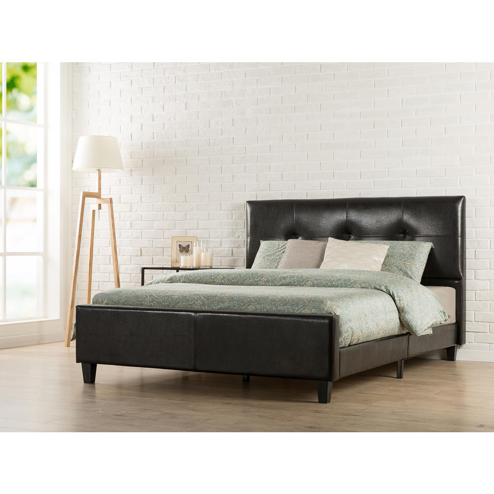 Tufted Faux Leather Platform Bed with Footboard