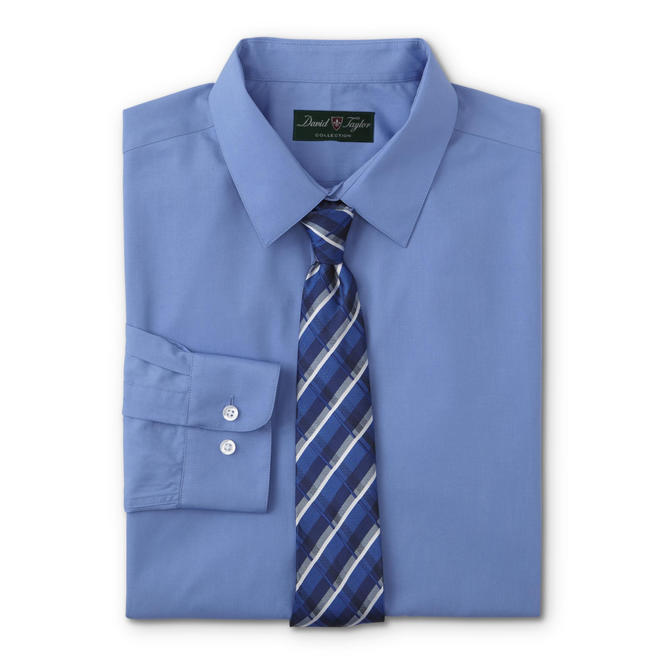 David Taylor Collection Men's Classic Fit Dress Shirt & Necktie - Plaid