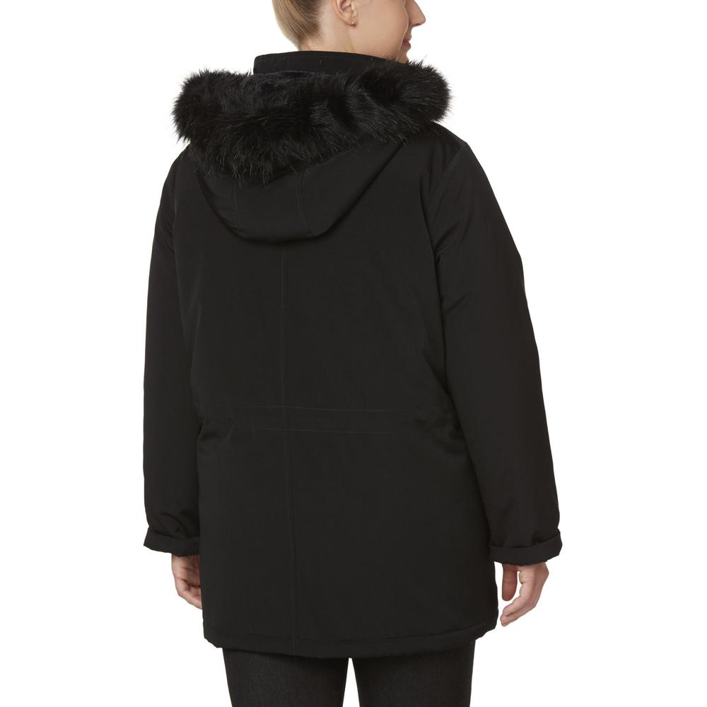 Basic Editions Women's Plus Hooded Stadium Jacket