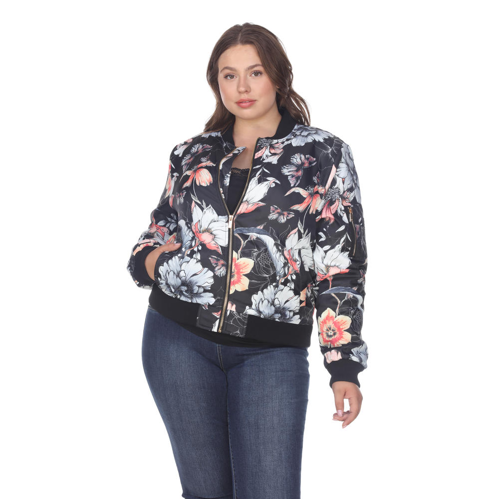 White Mark Plus Size Floral Bomber Jacket
