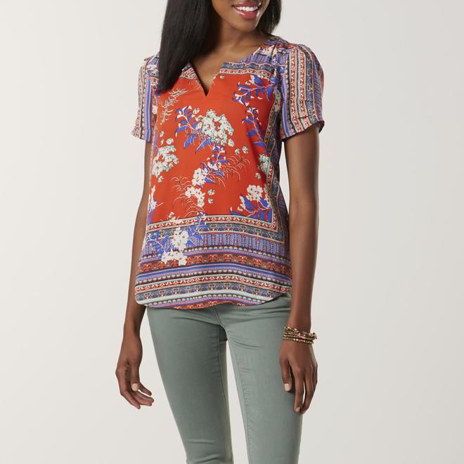 Women's Split Neck Blouse - Floral