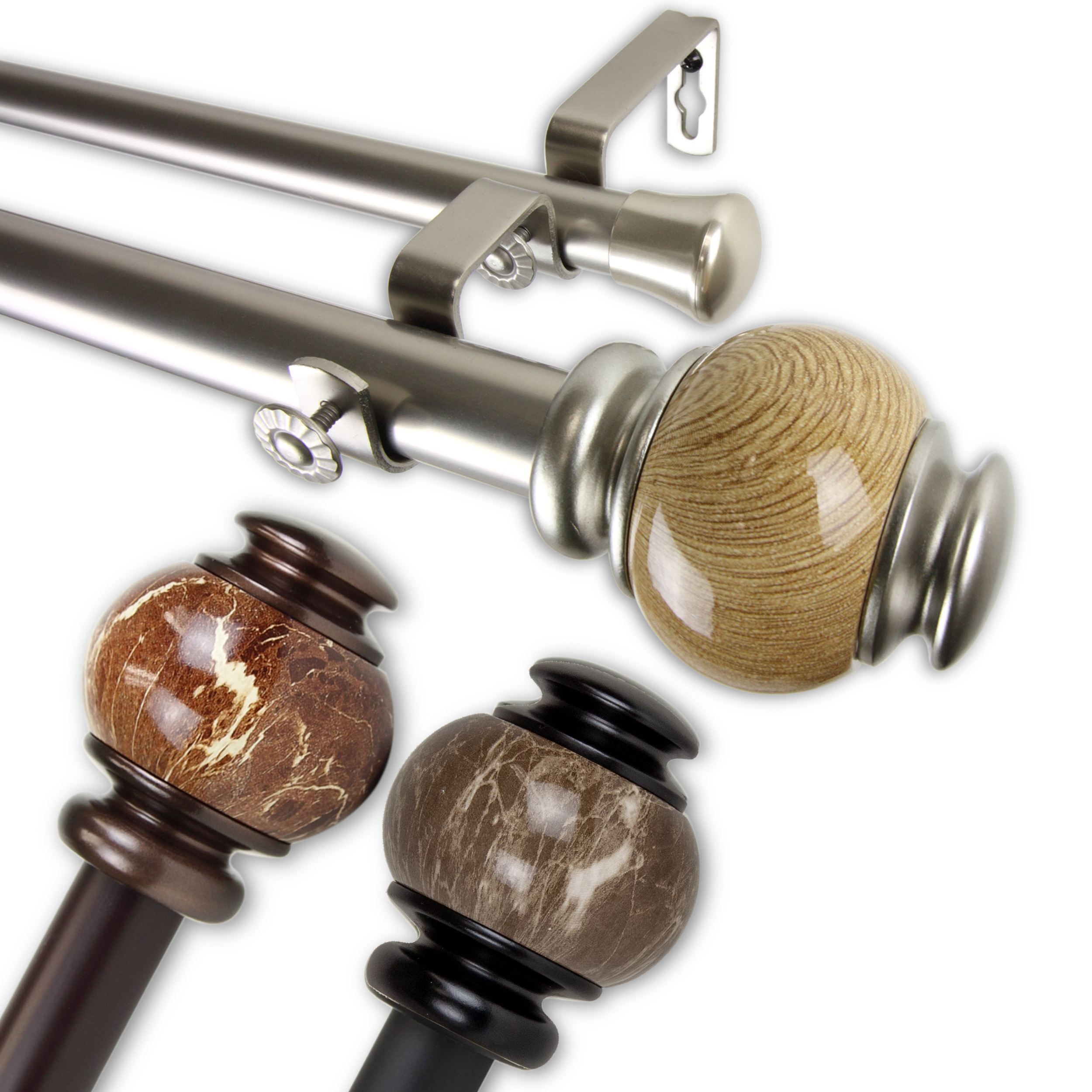 Rod Desyne 1 Inch Adjustable Double Curtain Rod with Marble Finials