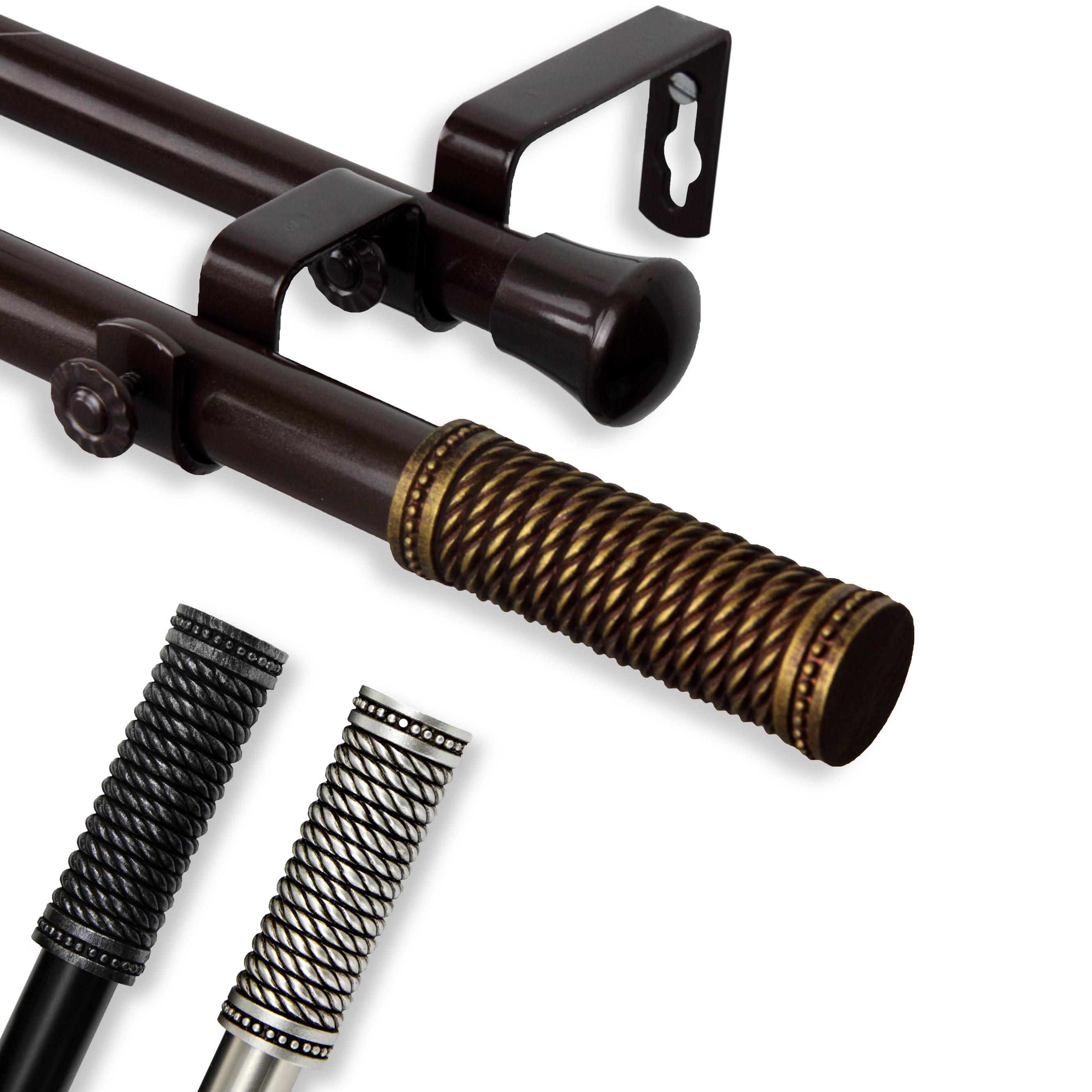 Rod Desyne 3/4 Inch Adjustable Double Curtain Rod with Threaded Finials