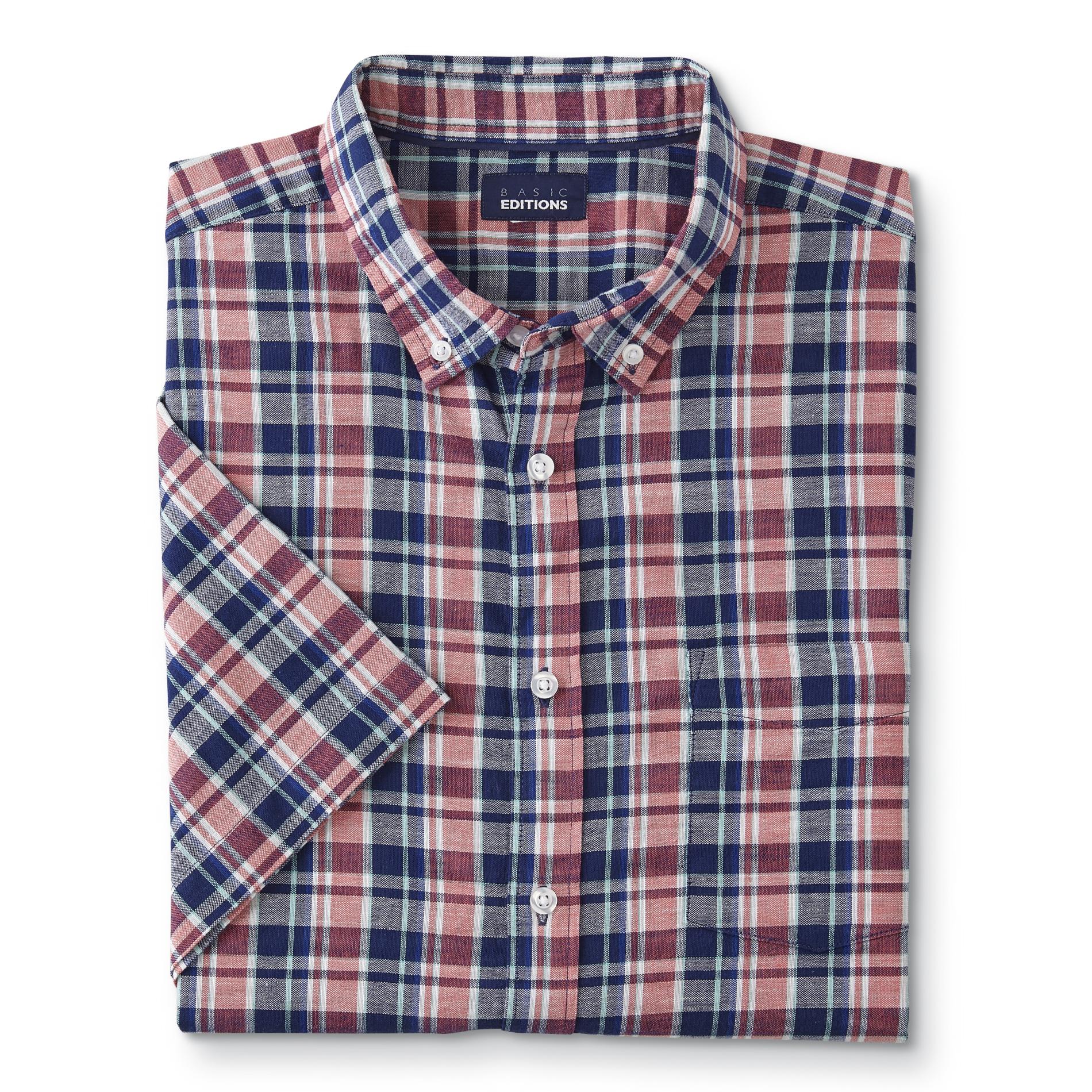 Basic Editions Men's Big & Tall Button-Front Shirt - Plaid