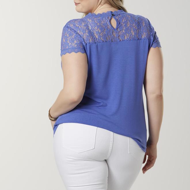 Simply Emma Women's Plus Lace V-Neck Top