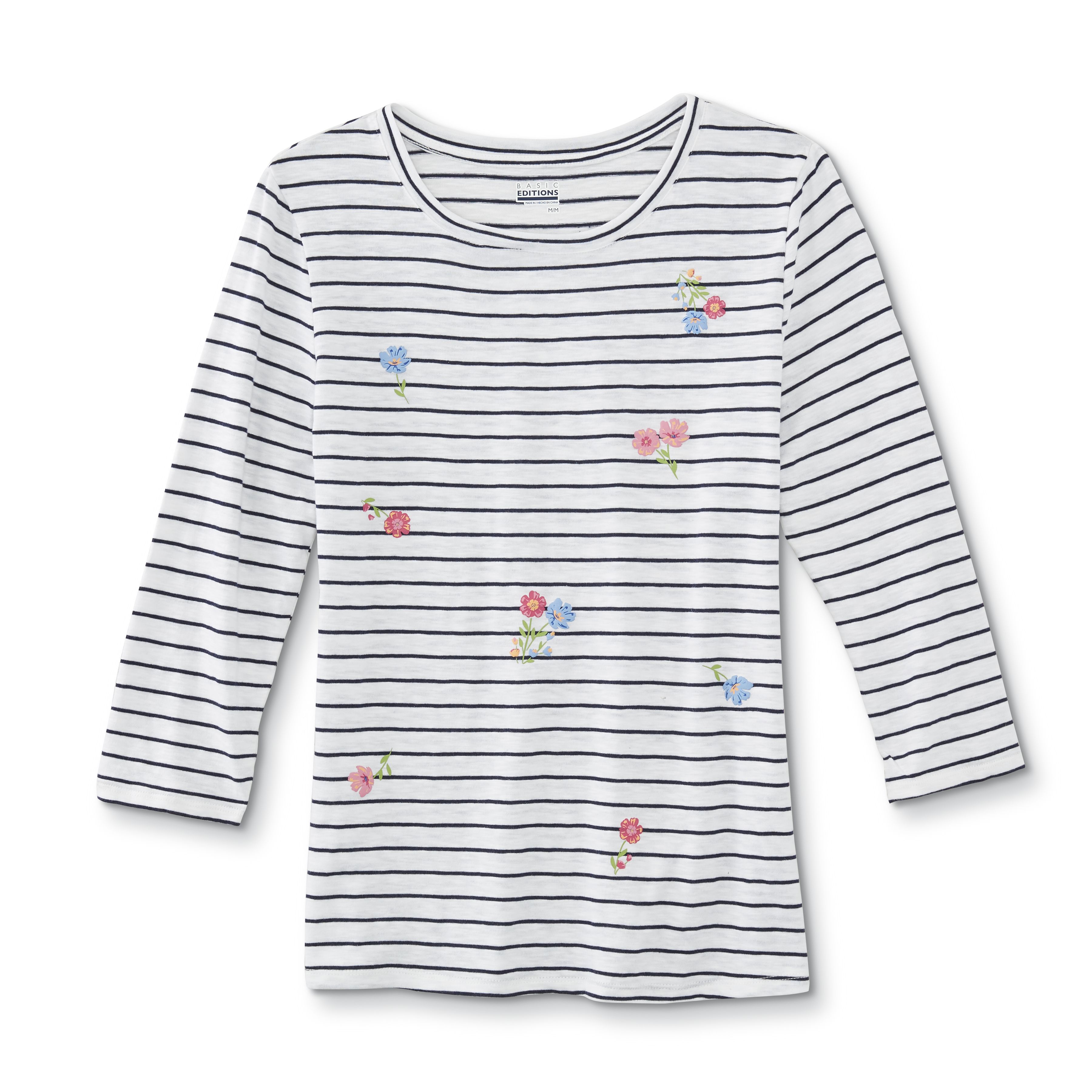 Basic Editions Women's 3/4 Sleeve Print Knit Shirt