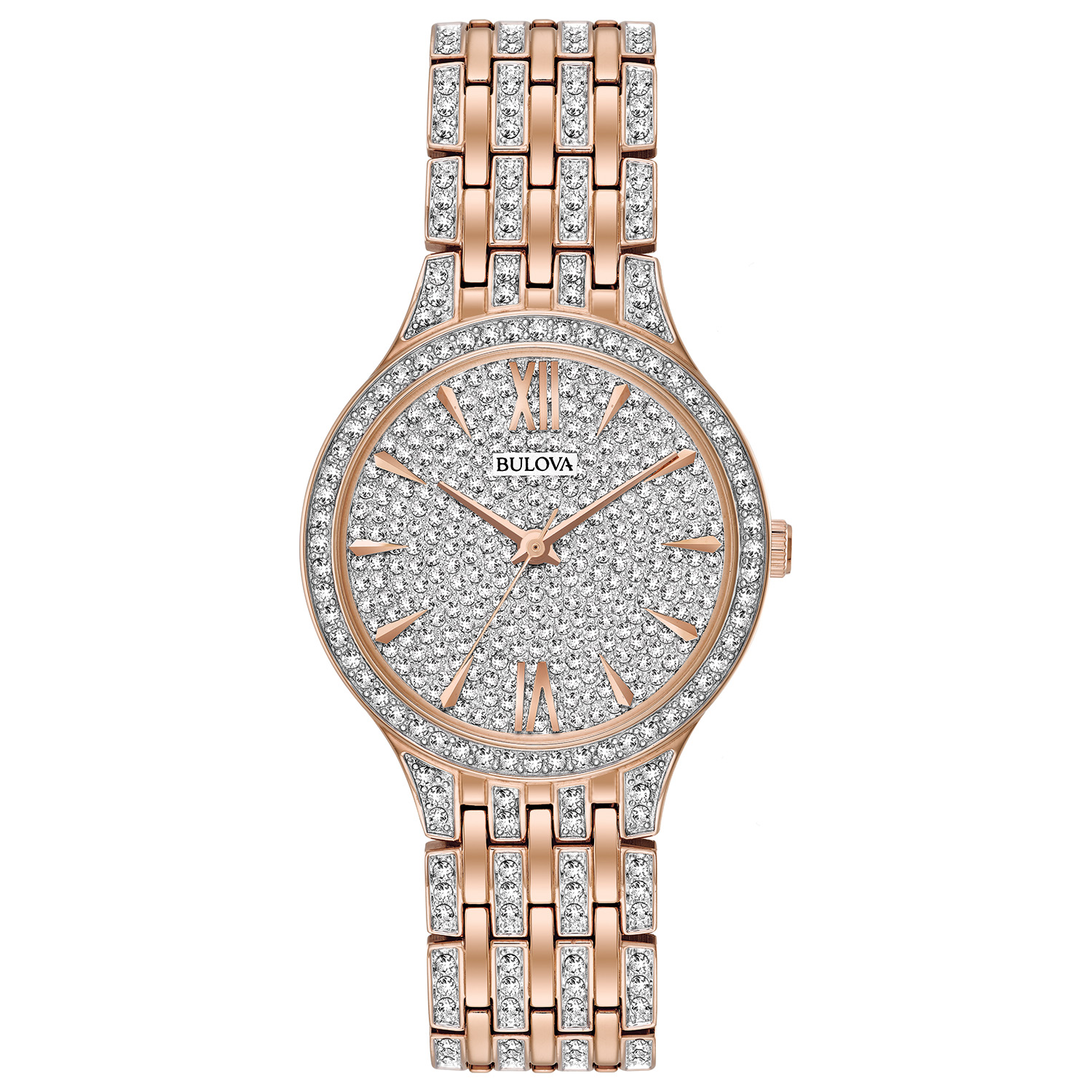 Bulova Crystal Quartz Ladies Watch, Stainless Steel , Rose Gold-Tone ...
