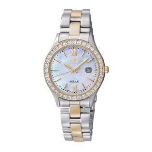 Seiko Ladies Solar Two Tone Stainless Steel Mother-of-Pearl Dial Watch ...