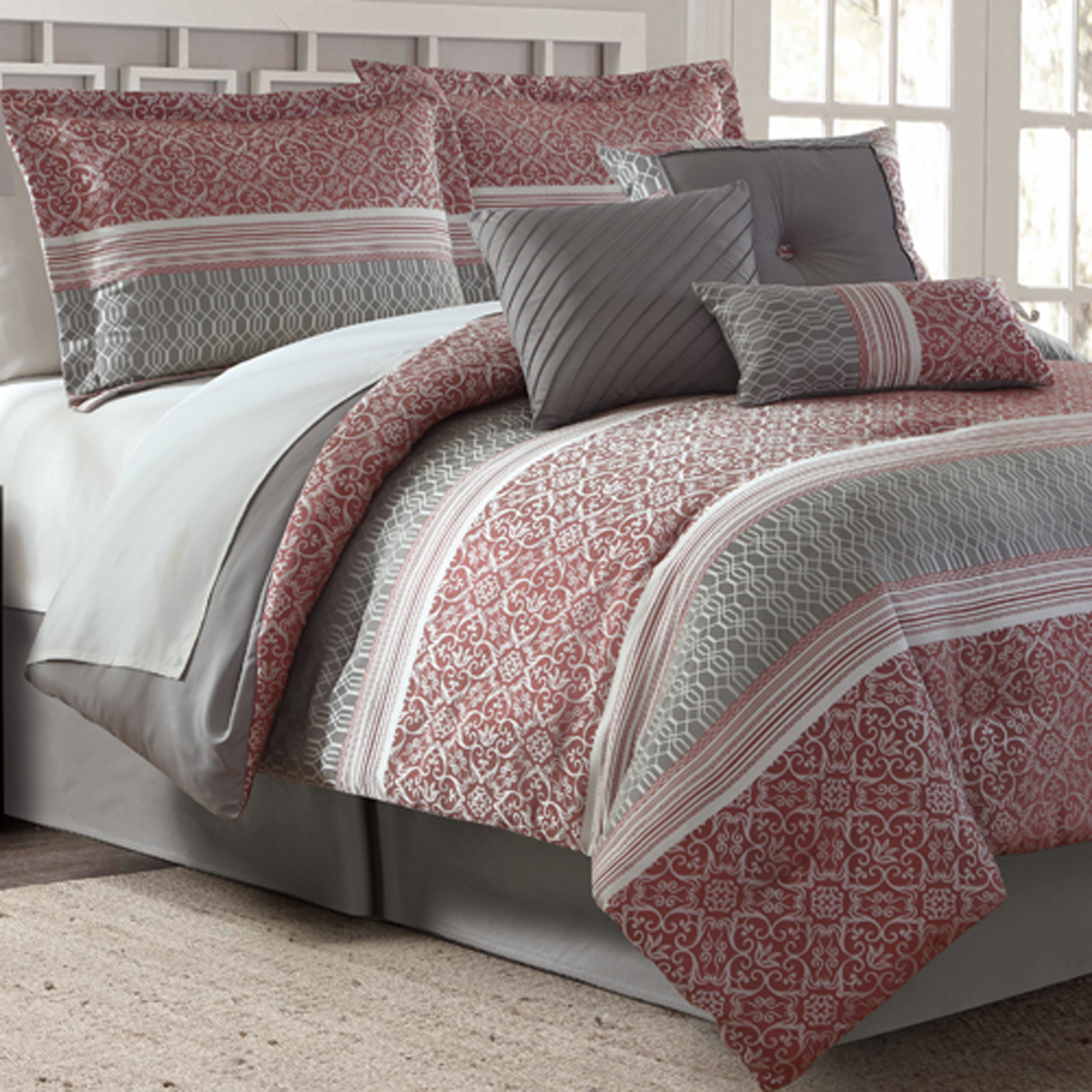 Jacquard Comforter Set - Red/Gray