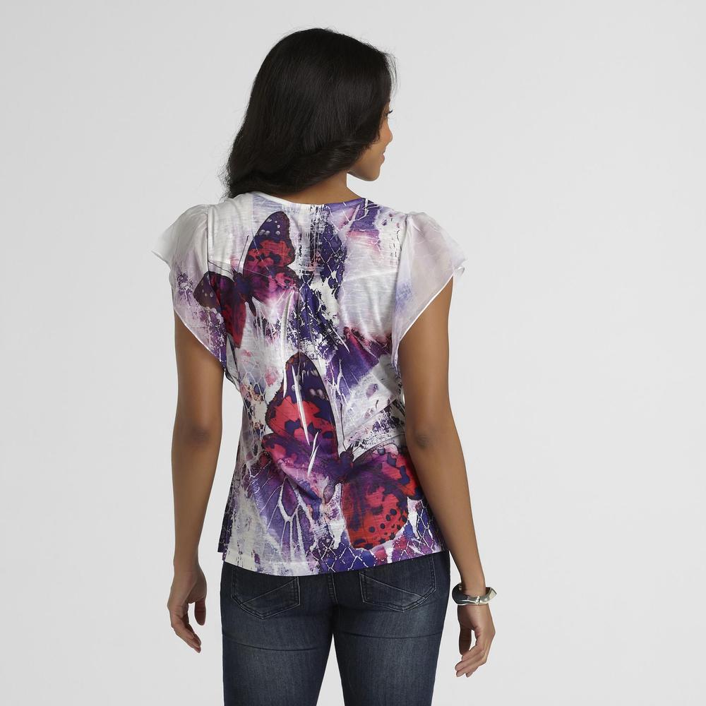 Live and Let Live Women's Plus Satin Notch Flutter Sleeve Sublimation Top