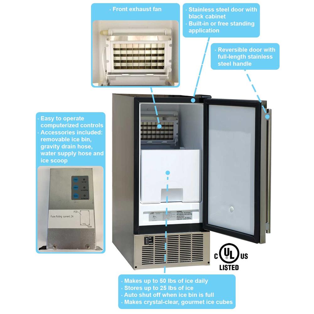 SPT IM-60YUS 50 LBS Stainless Steel Under-Counter Ice Maker