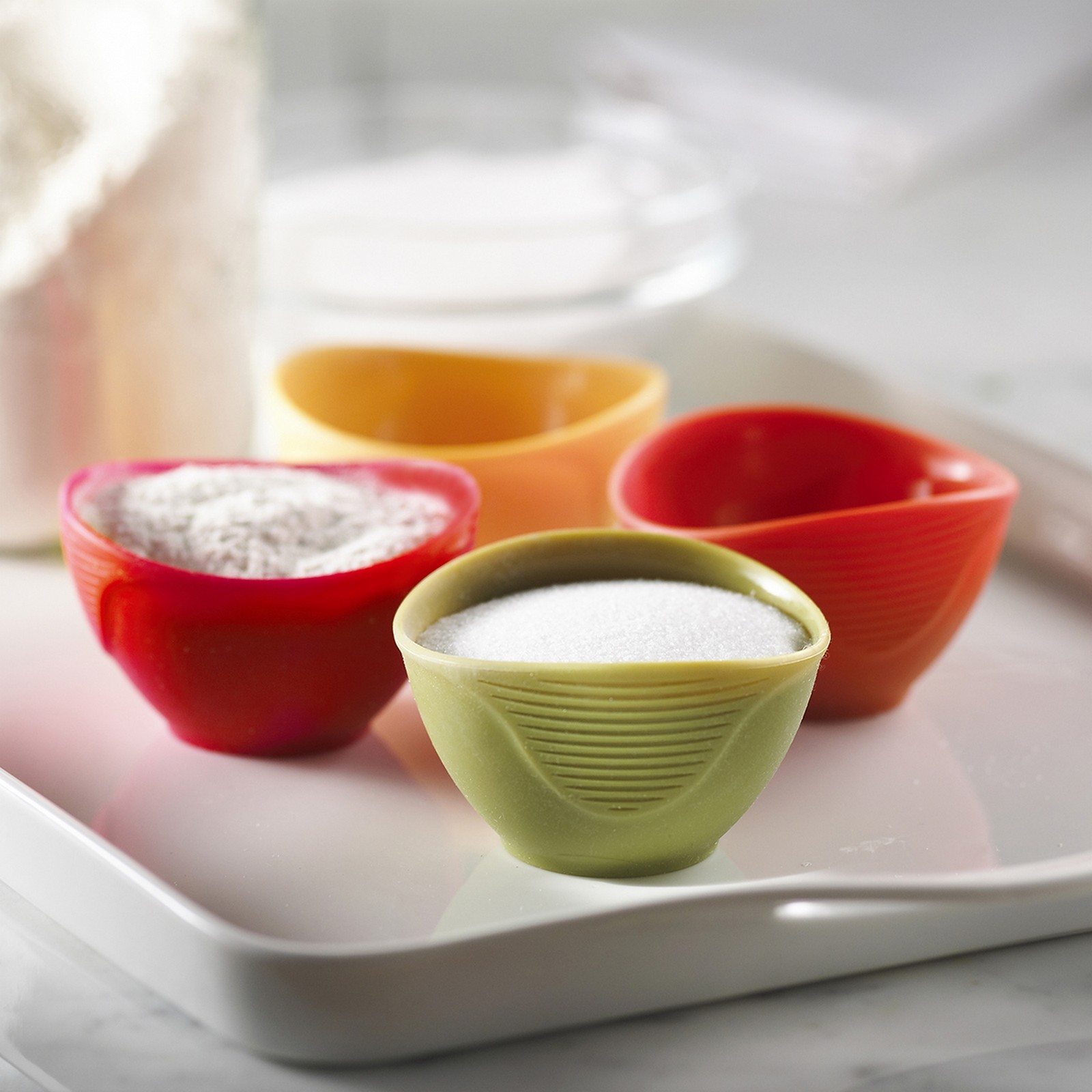 Trudeau Silicone Pinch Grip Bowls Set Of 4-Red, Green, Yellow & Orange