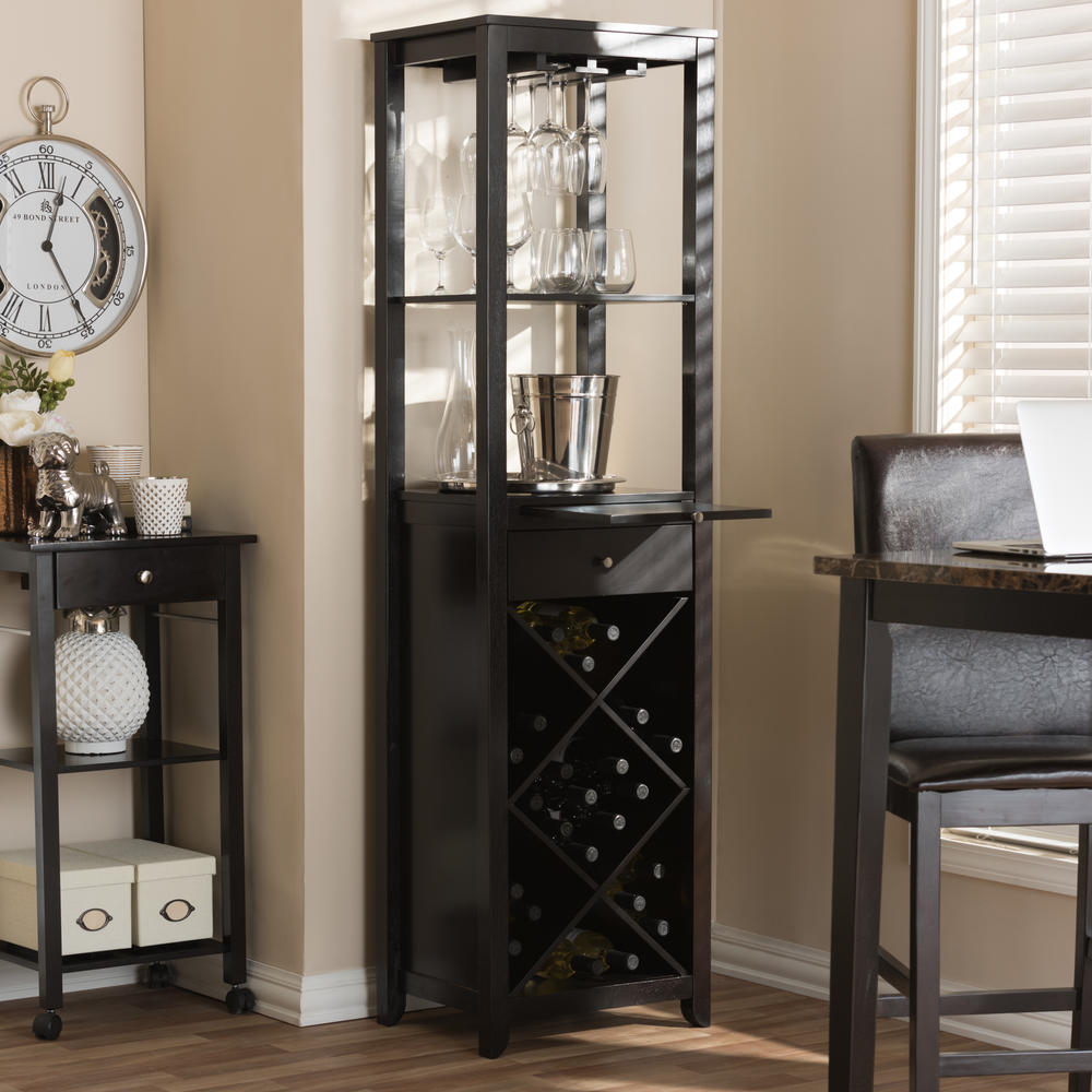 Baxton Studio Austin Contemporary Wood Wine Tower - Dark Brown