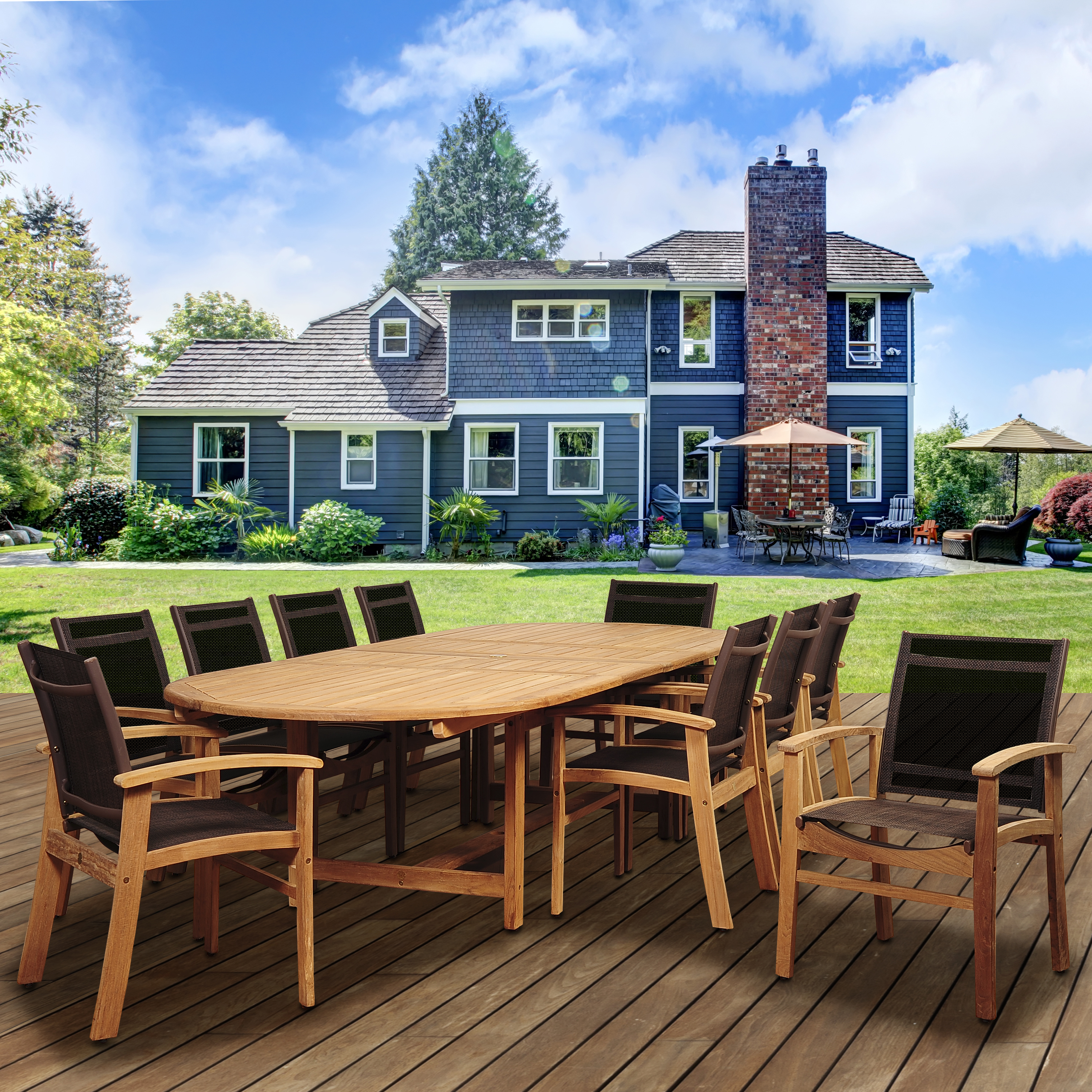 Amazonia Boardwalk 11pc Teak Double Extendable Oval Patio Dining Set