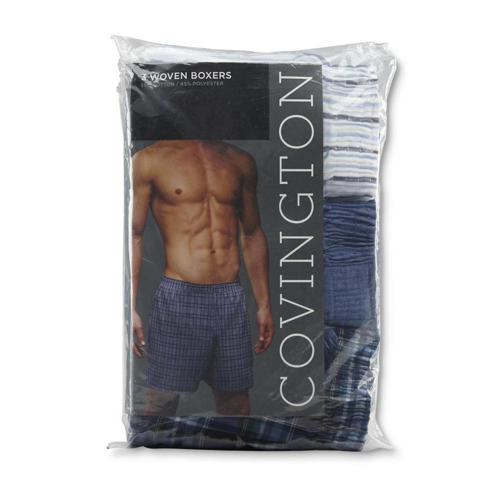 Covington Men's 3-Pairs Boxer Shorts - Solid, Plaid & Striped