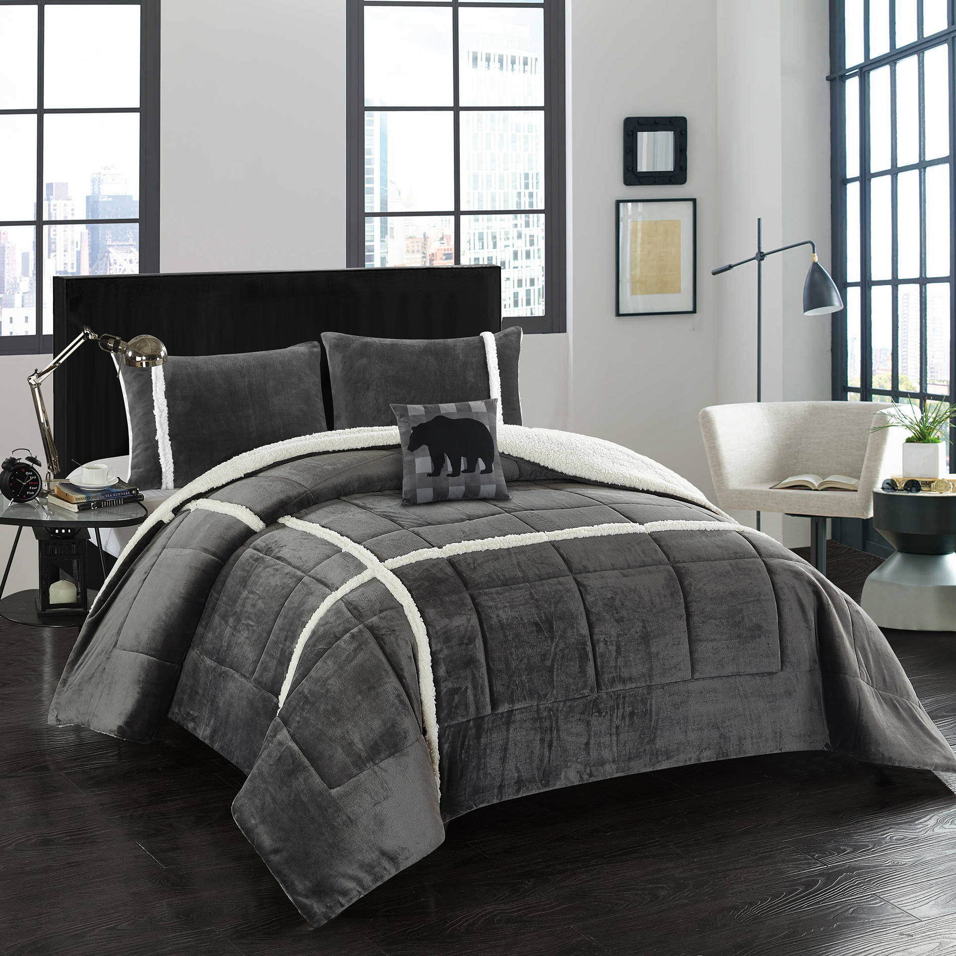 4pc. Sherpa Comforter Set – Grey