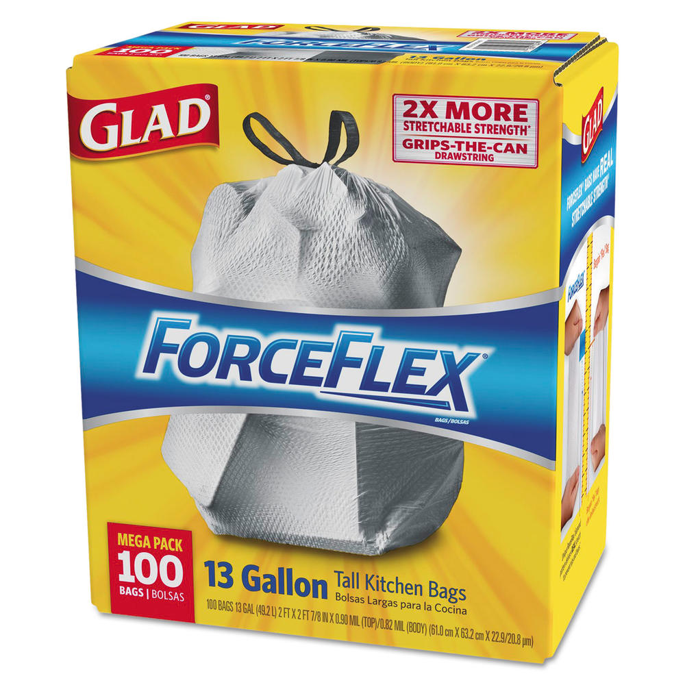 Glad CLO70427 ForceFlex Tall Kitchen Drawstring Bags, 13 gal, .90mil ...