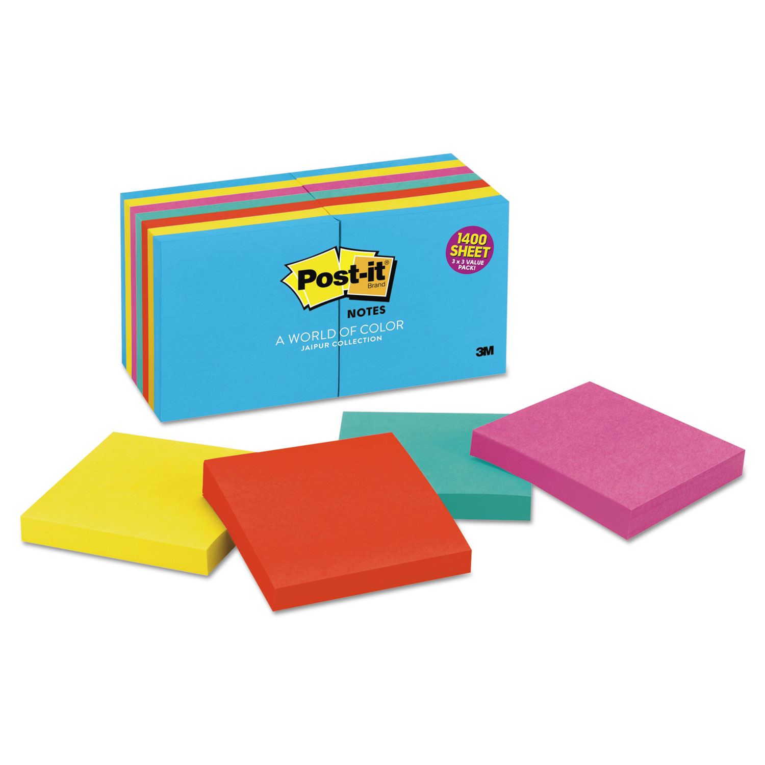 Post-it Notes MMM65414AU Original Pads in Jaipur Colors, 3 x 3, 100 ...
