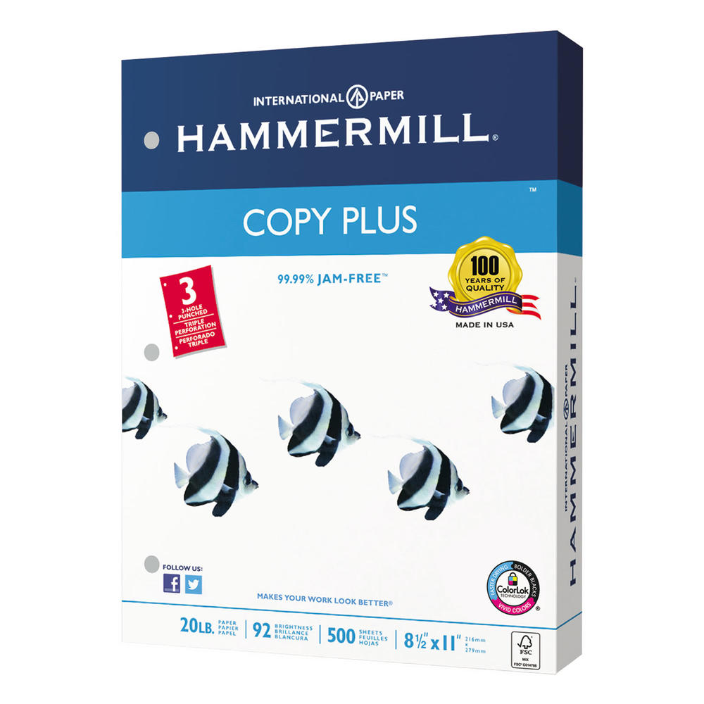 Hammermill HAM105031 Copy Plus Copy Paper, 3-Hole Punch, 92 Brightness ...