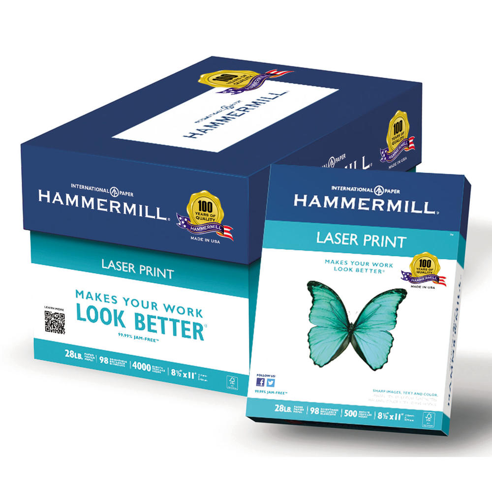 Hammermill HAM125534 Laser Print Office Paper, 98 Brightness, 28lb, 8-1 ...