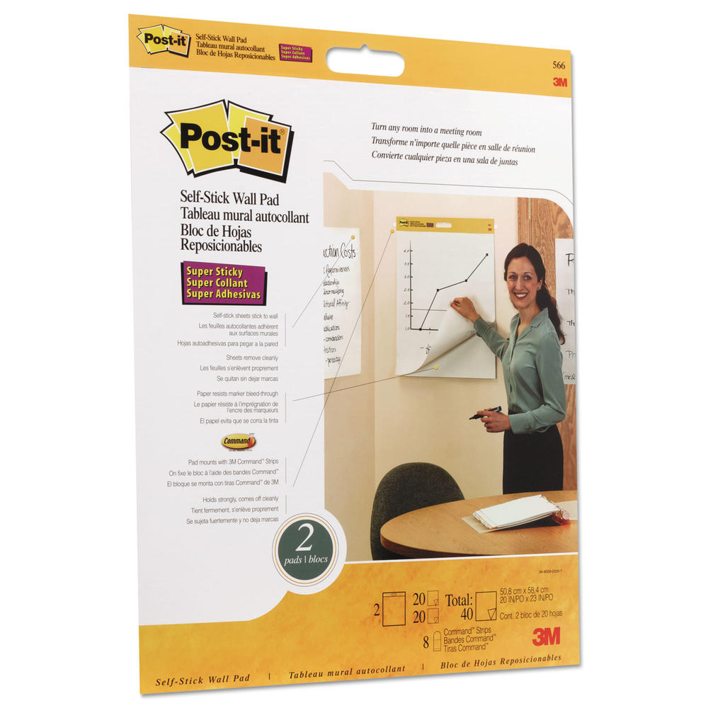 Post-it Easel Pads MMM566 Self Stick Wall Easel Unruled Pad, 20 x 23 ...