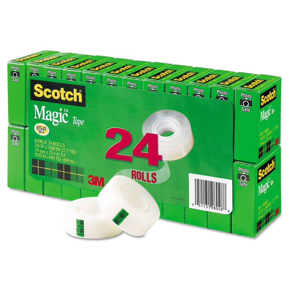 Scotch MMM810K24 Magic Tape Value Pack, 3/4" x 1000", 1" Core, Clear ...