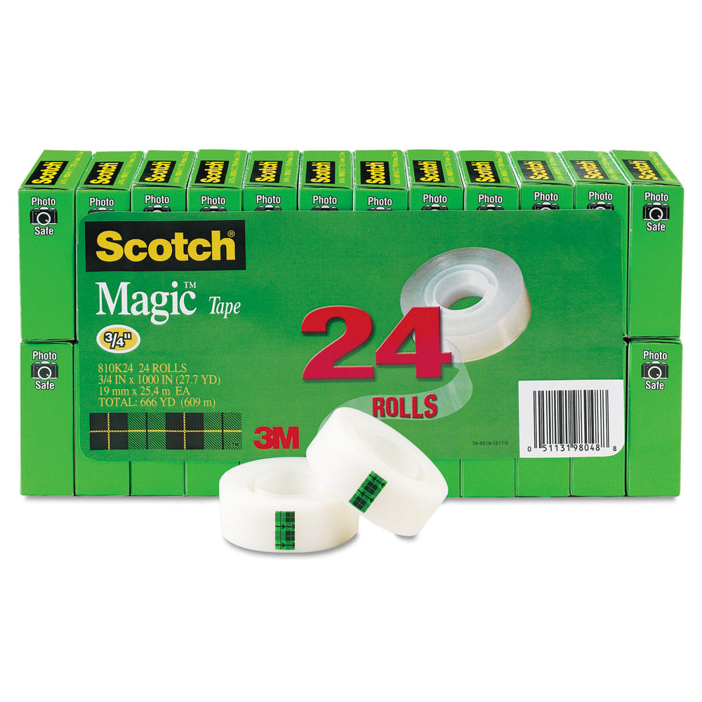 Scotch MMM810K24 Magic Tape Value Pack, 3/4" x 1000", 1" Core, Clear ...