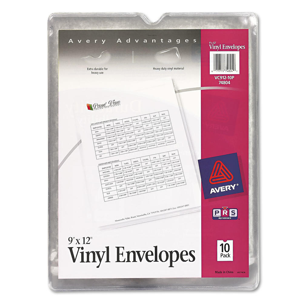 Avery AVE74804 Top-Load Clear Vinyl Envelopes w/Thumb Notch, 9” x 12 ...