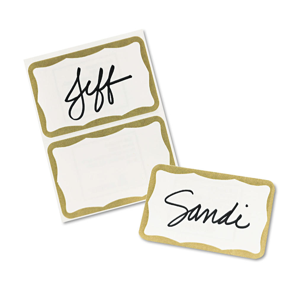 Printable Self-Adhesive Name Badges, 2 1/3 x 3 3/8, Gold Border, 100/Pack