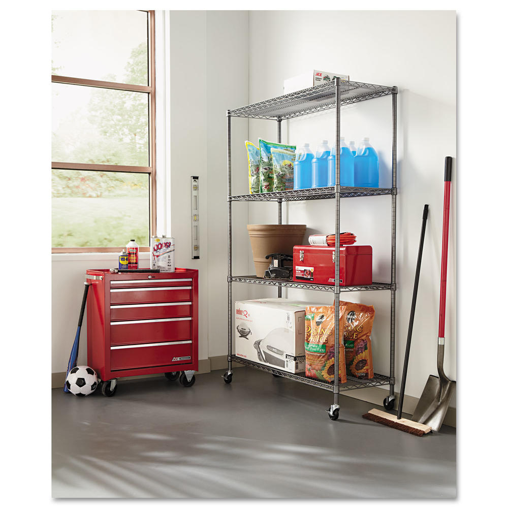 Alera Complete Wire Shelving Unit w/Caster, Four-Shelf, 48 x 18 x 72 ...
